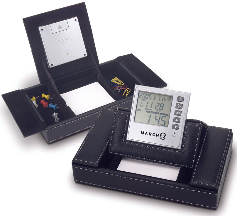 Leather-like Desktop Organizer with world Time Alarm Clock, Notepad 2